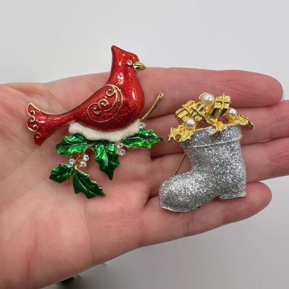 Jewelry | Christmas Brooches Winter Pins Cardinal Glitter Boot Enamel ...